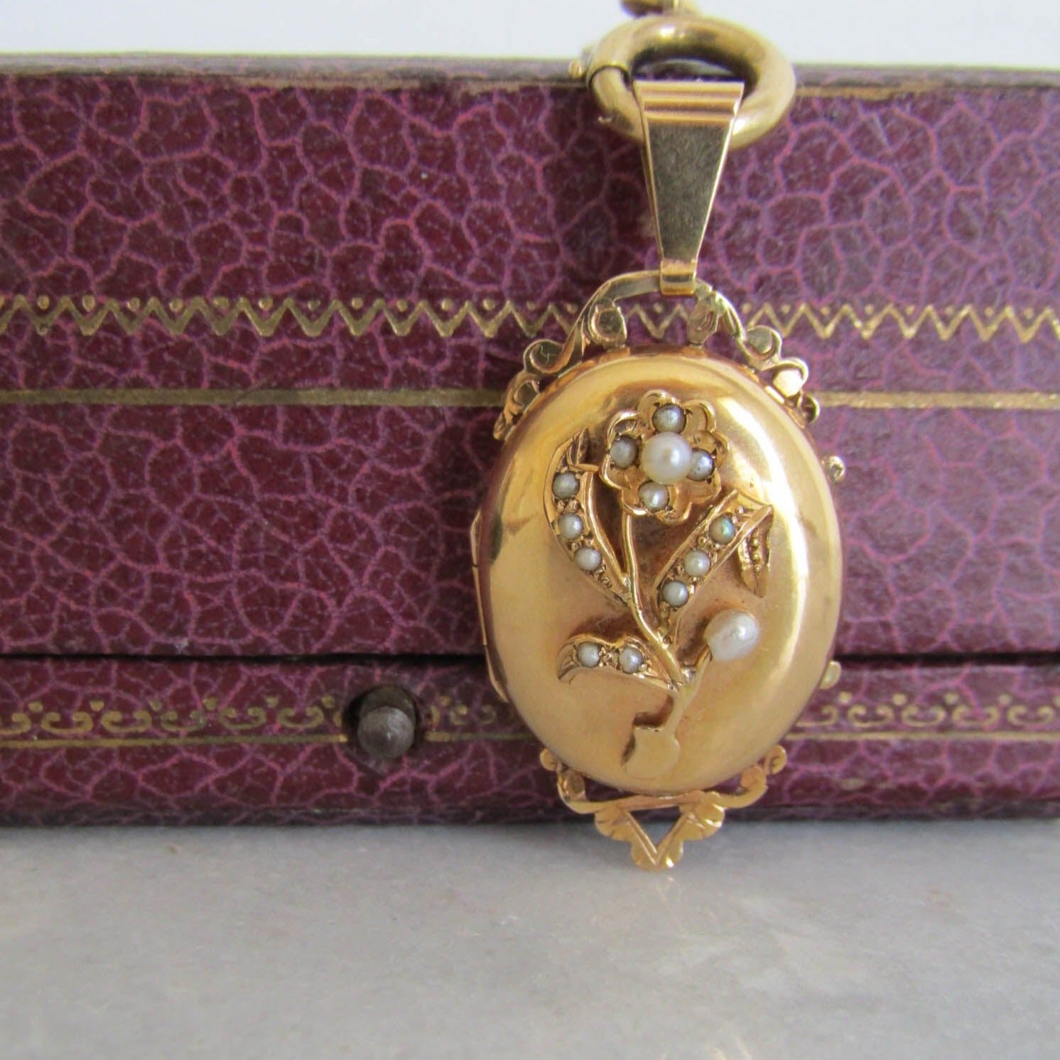 18K Solid Gold Antique French Floral Locket with Natural Pearls, Belle ...