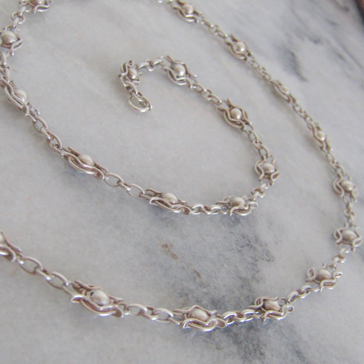 Antique French Silver Filigree Fancy Chain, Belle Epoque Half Guard Ch ...