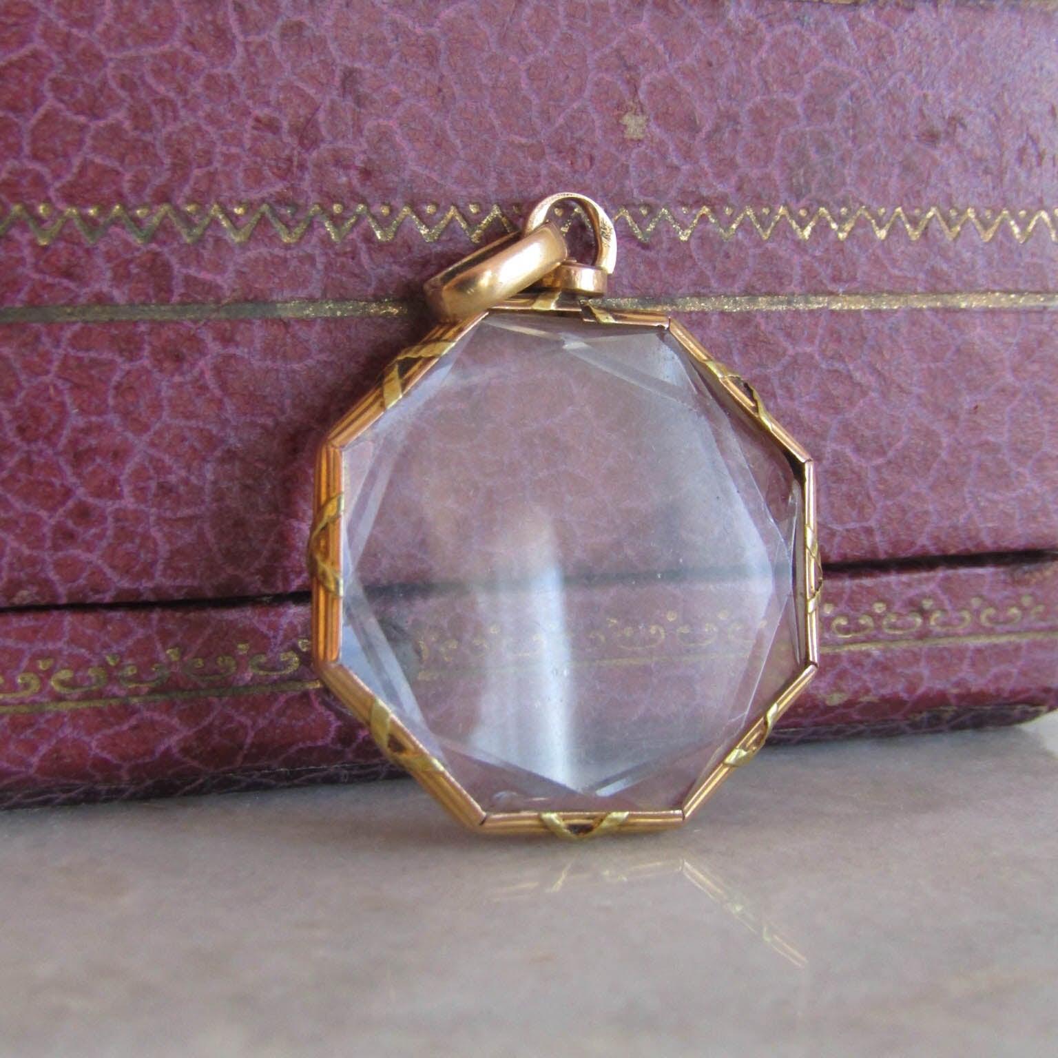 Antique French Hexagonal Glass Shaker Locket, 18k Gold French Locket c ...